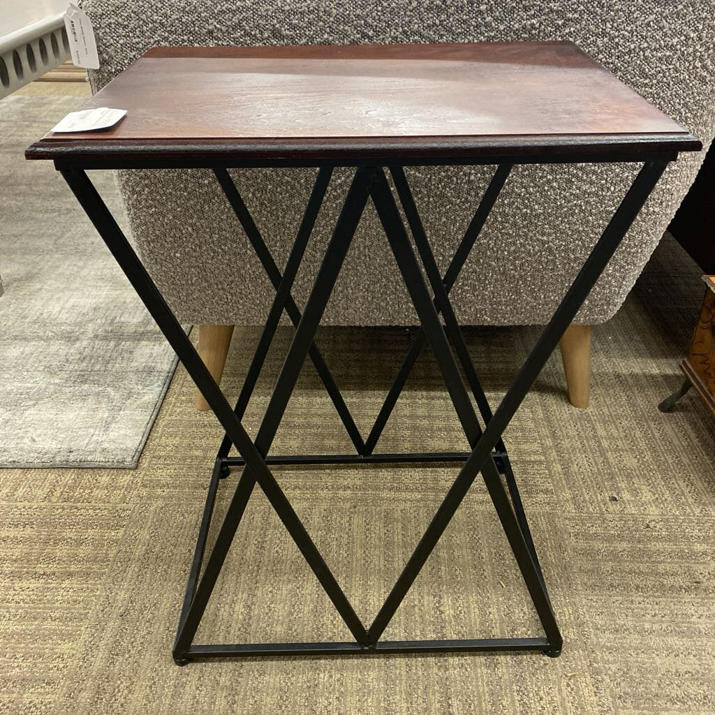 Metal & Dark Wood X Base Side Table – Ballard Consignment