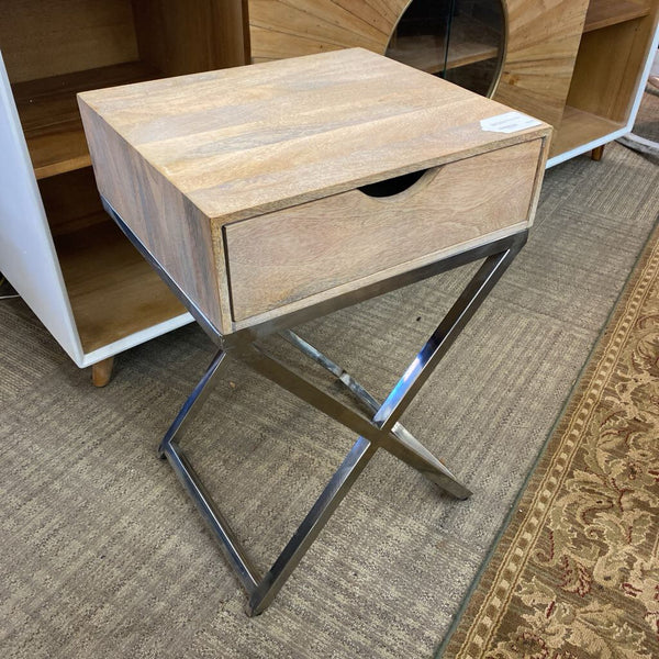 Natural Wood Chrome X Base Side Table – Ballard Consignment